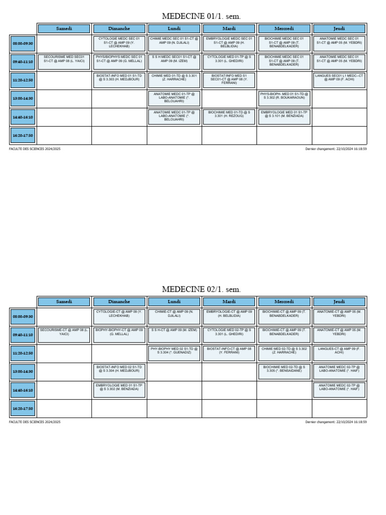 VF - 22 Oct - EDT MEDECINE 1ER ANNEE | PDF
