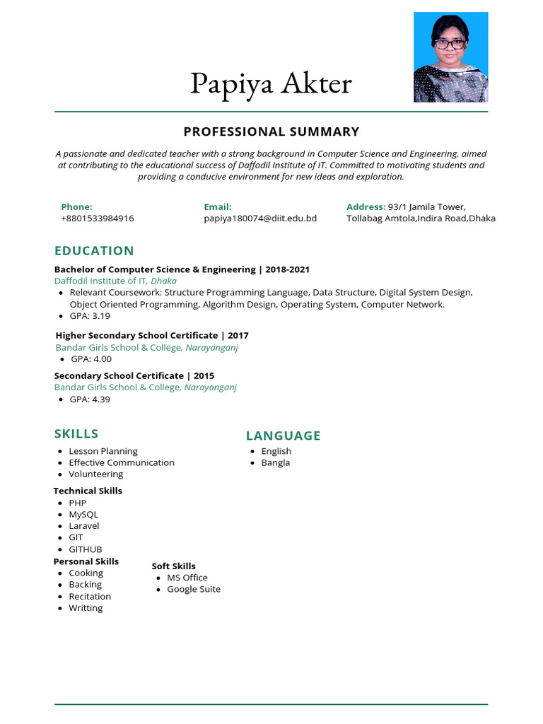 CV of Papiya Akter | PDF