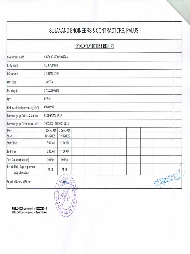 Hydrotest Report 2pumps | PDF