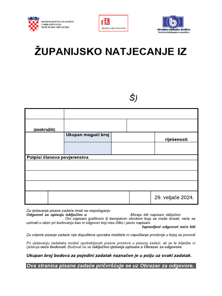 4. r. Zadaca Zupanijsko Bio 2024 | PDF