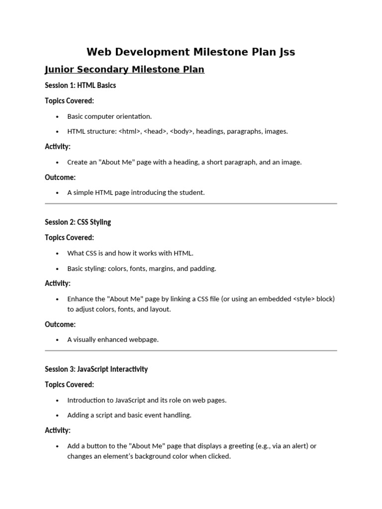 Web Development Milestone Plan Jss | PDF