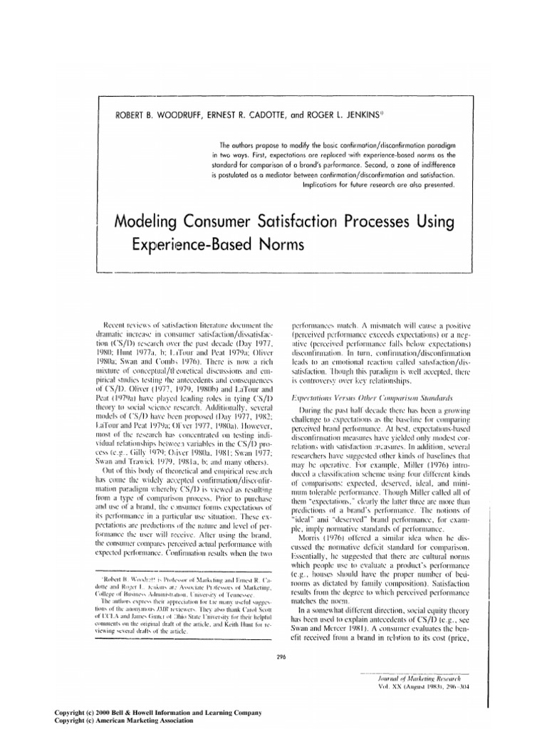 Modeling Consumer Satisfaction Processes Using Experience-Based Norms | PDF