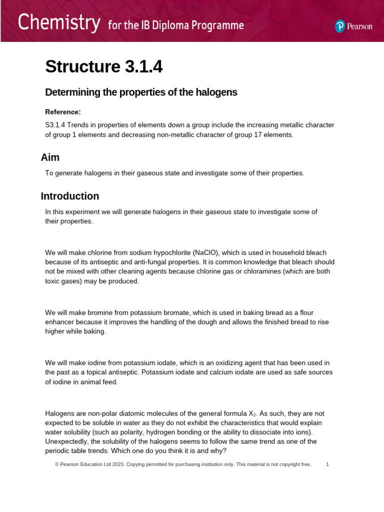 Structure 3.1 Determining Properties Halogens | PDF | Iodine | Chlorine