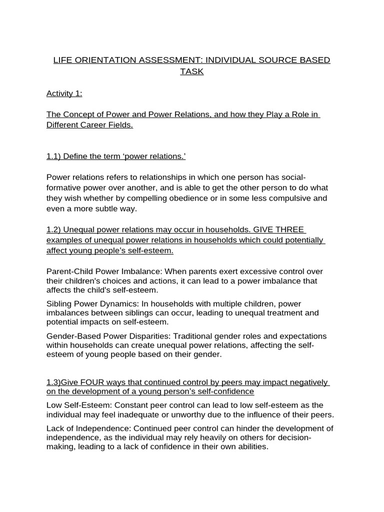 Life Orientation Assessment - Individual Source Based Task | PDF | Self ...