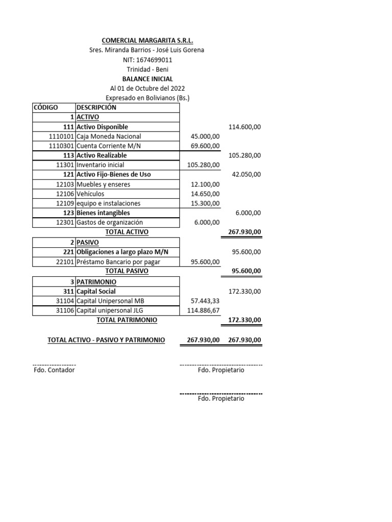 Balance Inicial | PDF