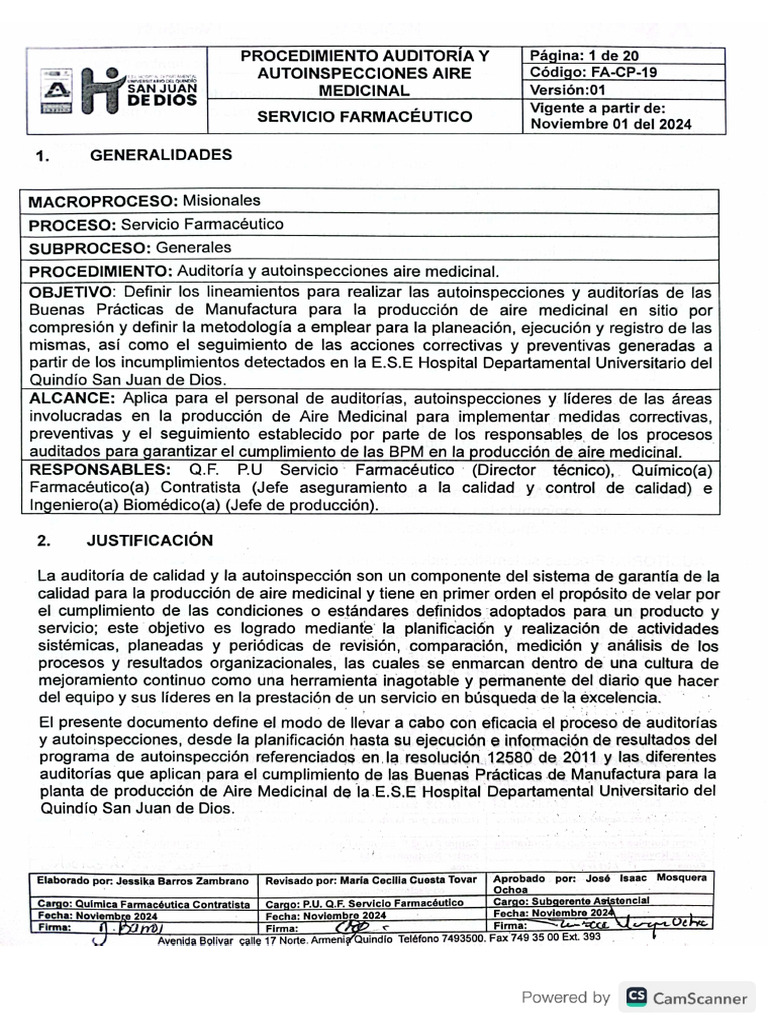 Fa-Cp-19 Procedimiento Auditoría y Autoinspecciones Aire Medicinal | PDF