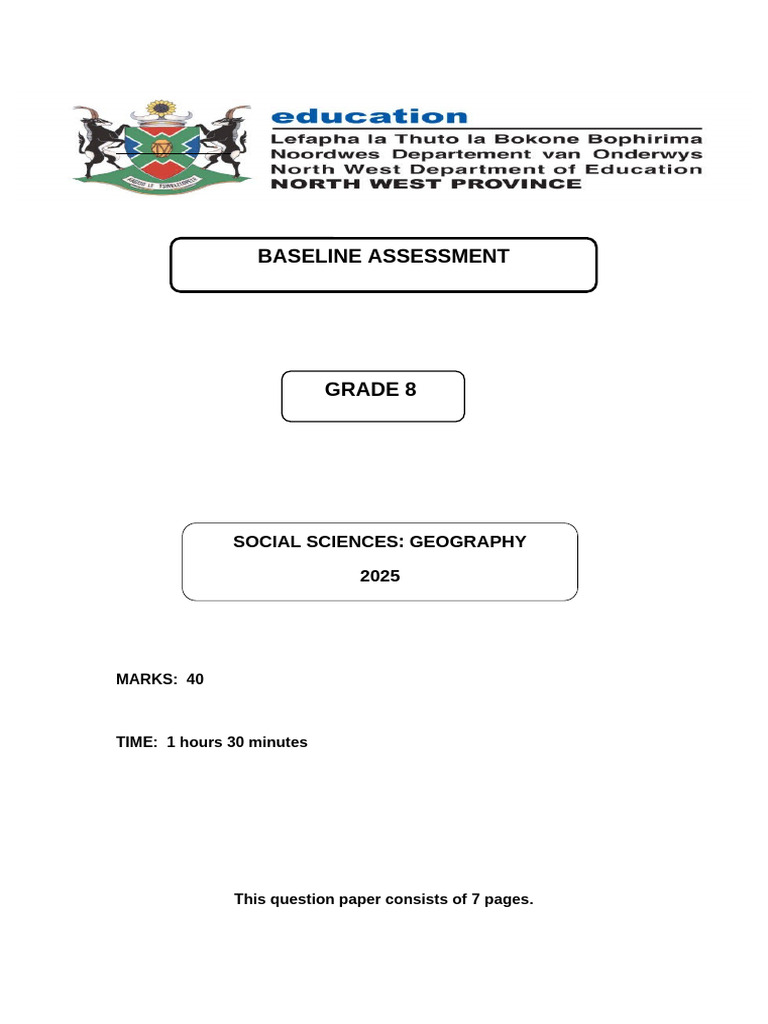 Grade 8 Geography Baseline Assessment 2025 | PDF | Compass | Map