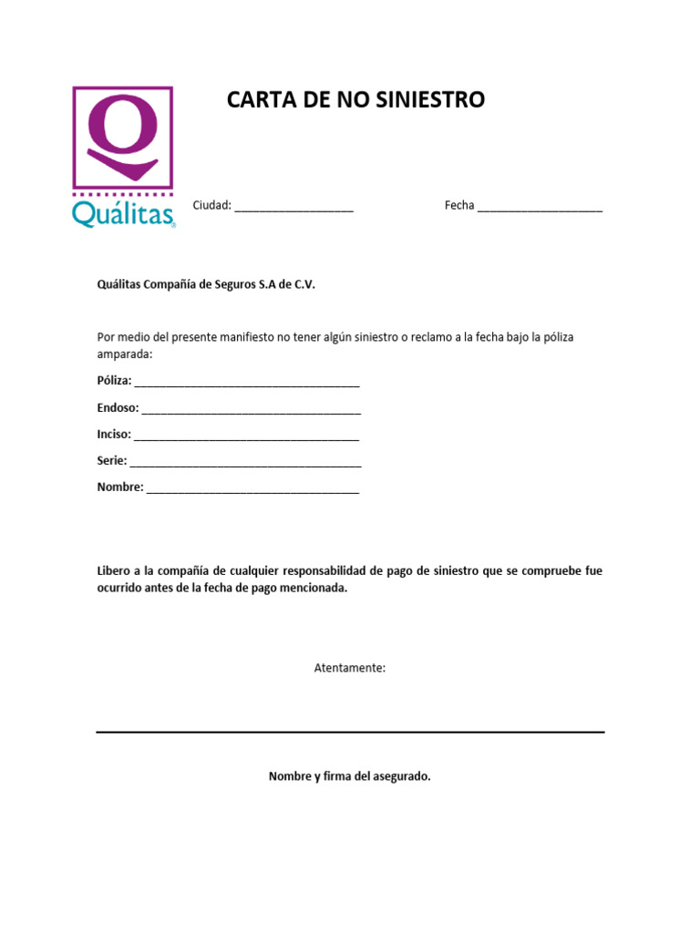 Carta de No Siniestro | PDF