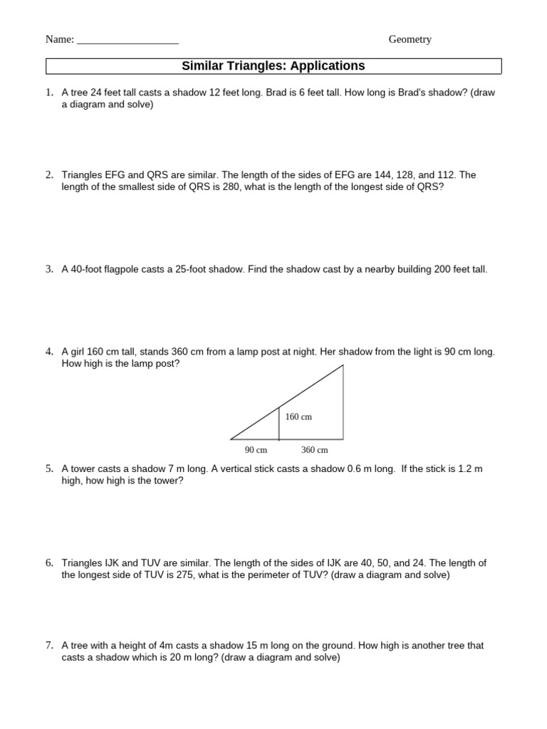 Word Problems Similar Triangles | PDF | Length