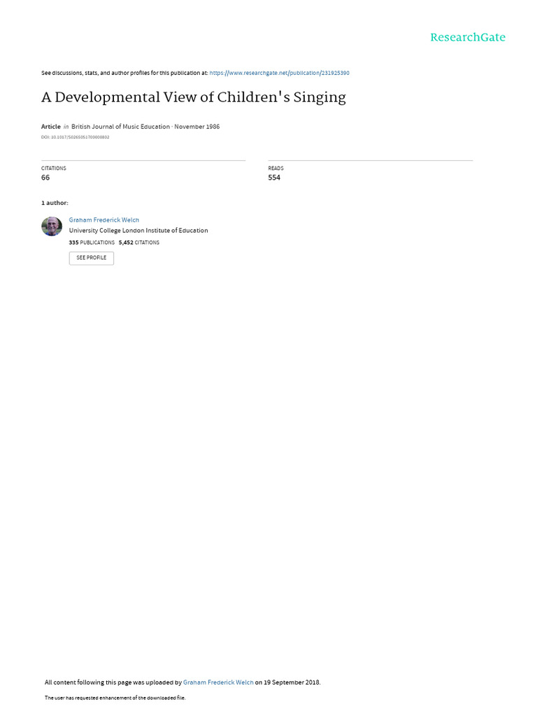 A Developmental View of Children's Singing | PDF | Harmony | Singing
