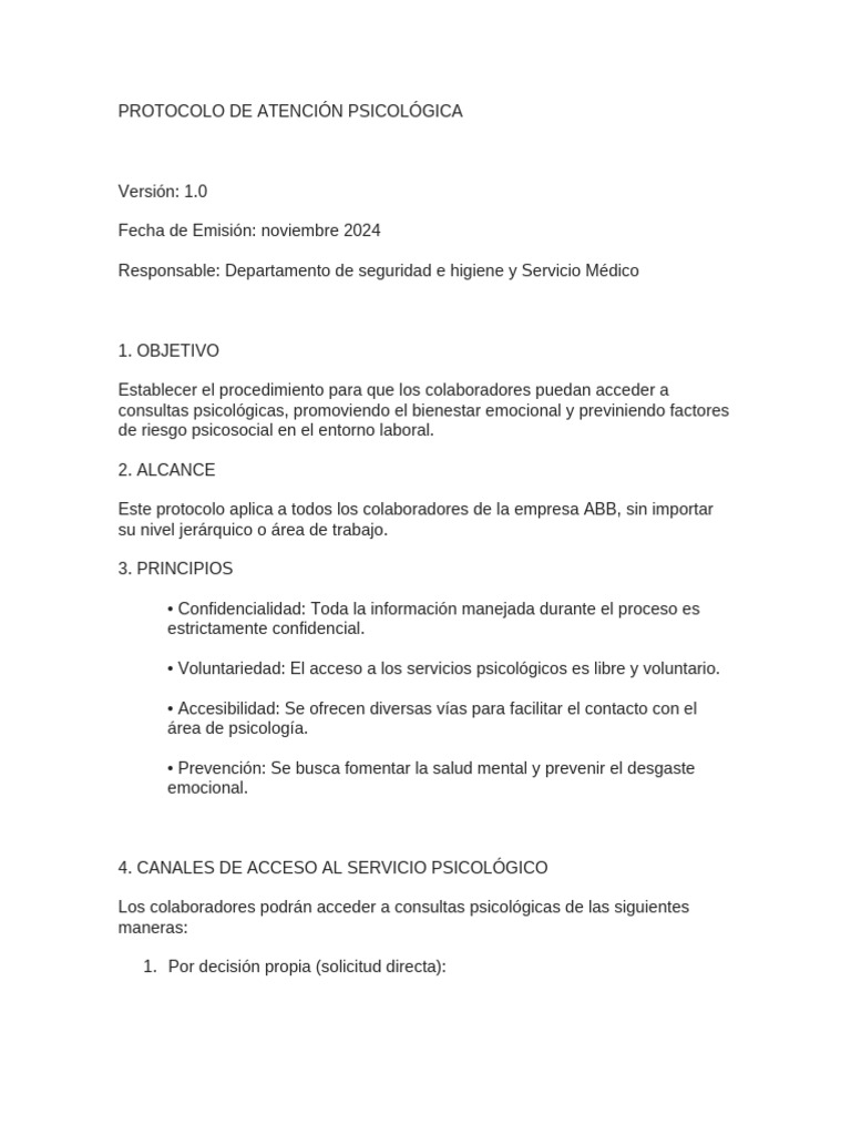 Protocolo de Atención Psicológica | PDF | Sicología