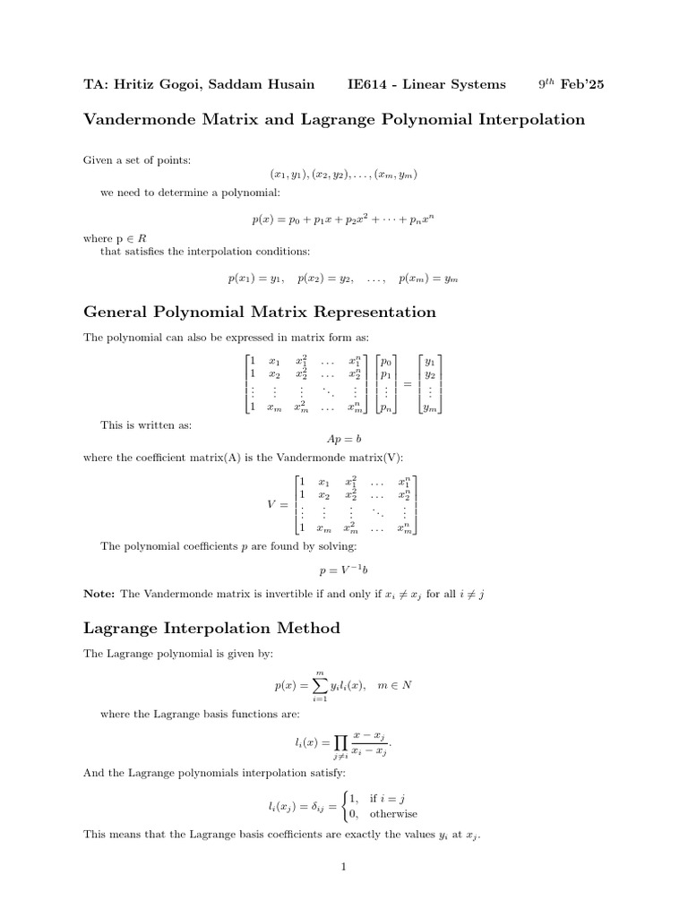 Vandermonde and Lagrange Basis | PDF | Mathematics | Mathematics Of Computing