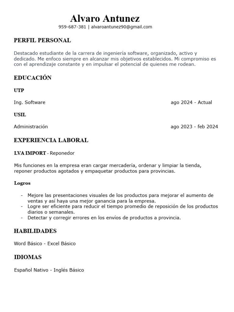 Currículum de Alvaro Antunez - Ingeniero Software | PDF