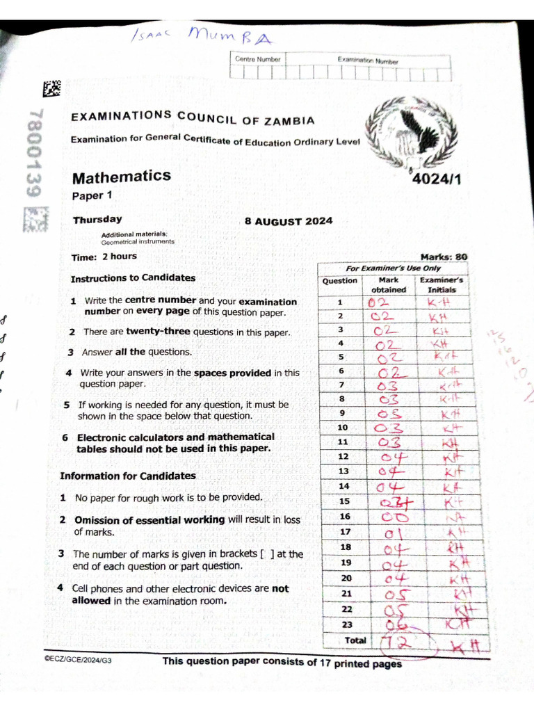 MAT - GCE Paper 1+key | PDF