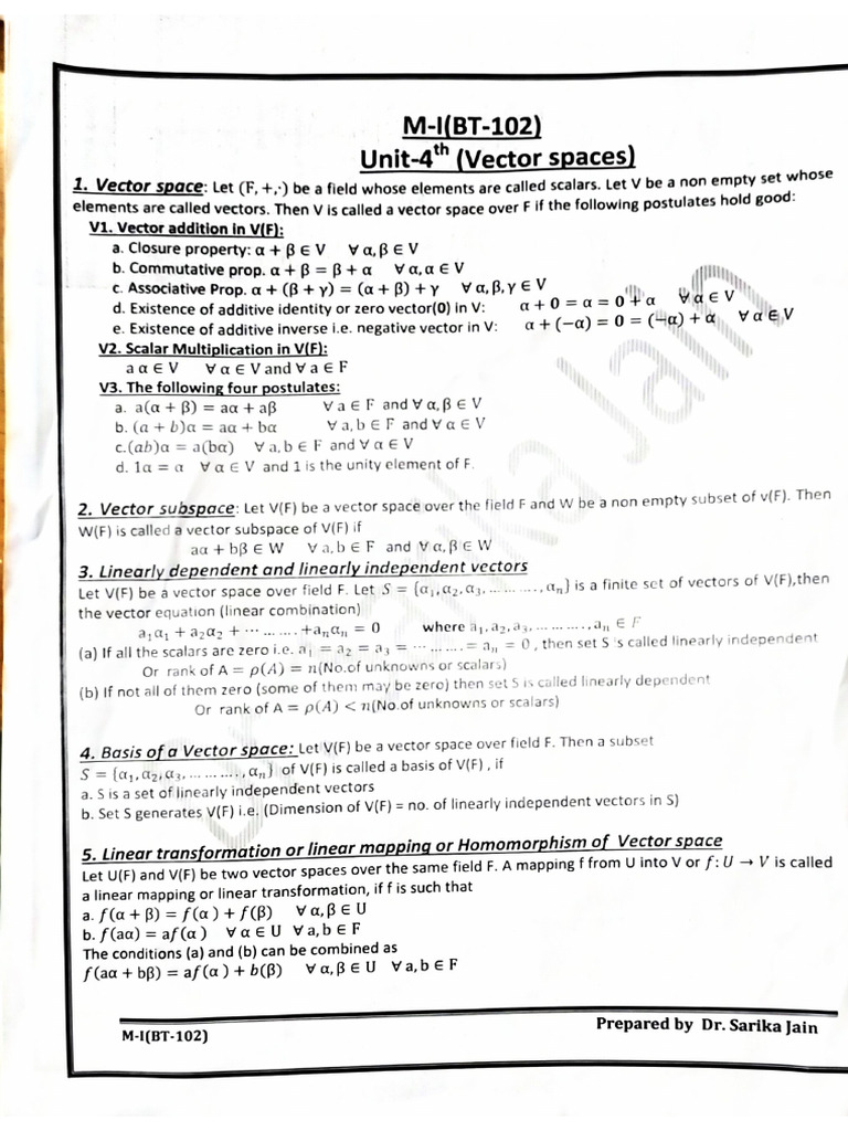 M-1 Unit 4th_ Vector Space | PDF