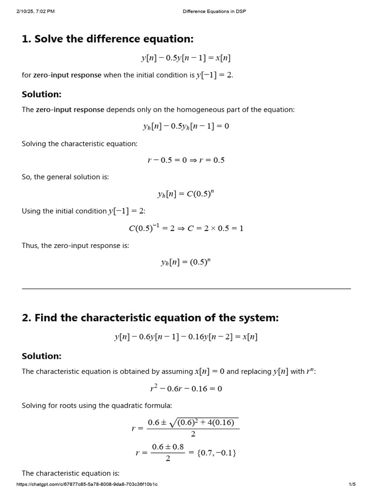 Difference Equations in DSP - 3 | PDF | Quadratic Equation | Mathematical Concepts