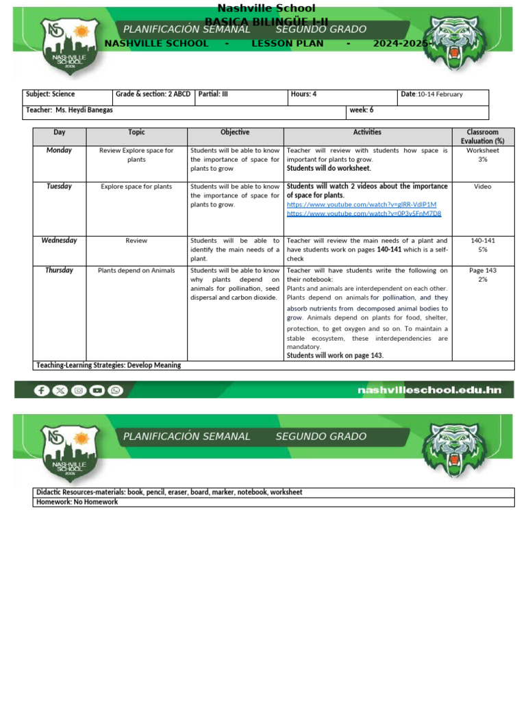 2nd Grade Science Weekly Plan | PDF | Plants | Earth Sciences