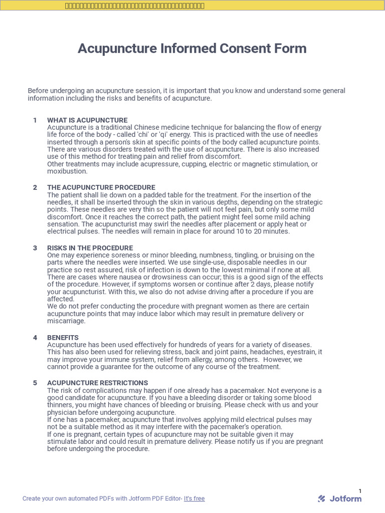 Acupuncture Consent Essentials | PDF | Acupuncture | Medicine
