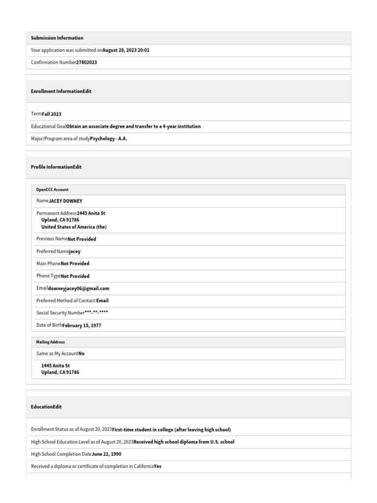 California College Enrollment Application | PDF