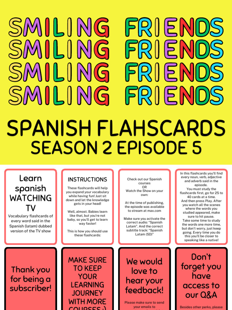 PRO Flashcards Smiling Friends S02E05 | PDF | Flashcard | Linguistic ...