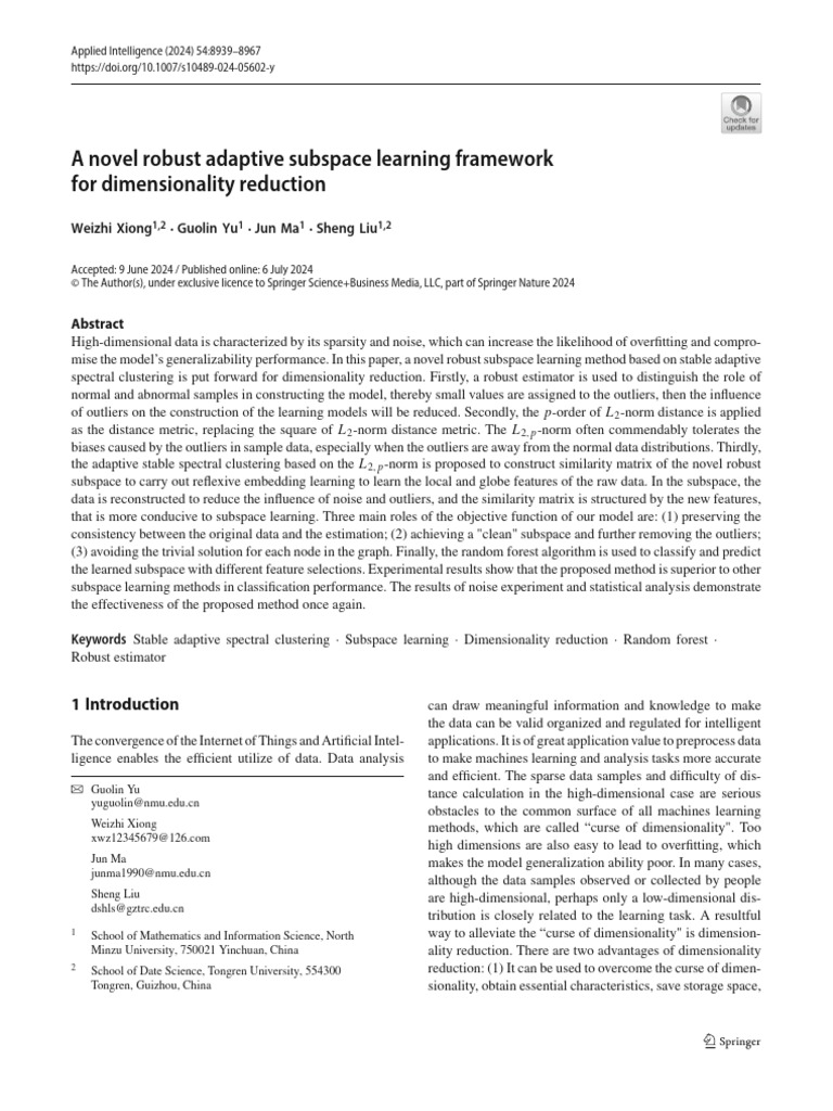 A Novel Robust Adaptive Subspace Learning Framework For Dimensionality ...