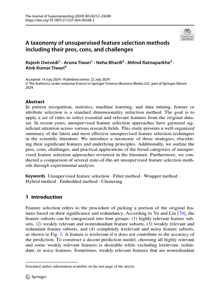 4. A taxonomy of unsupervised feature selection methods including ... 4. A taxonomy of unsupervised feature selection methods including ...