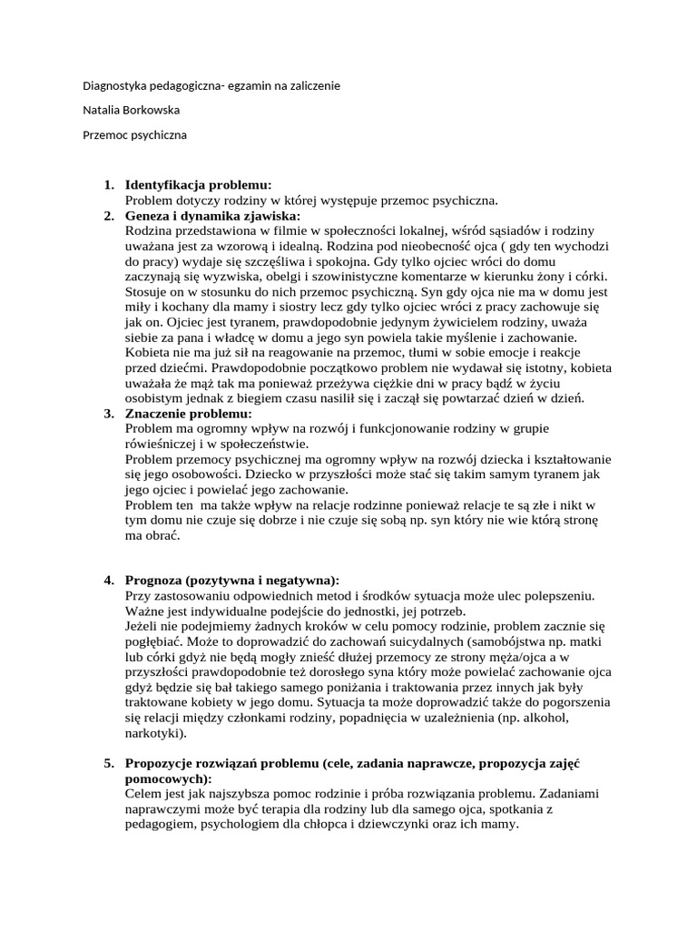 Diagnostyka Pedagogiczna Natalia Borkowska | PDF