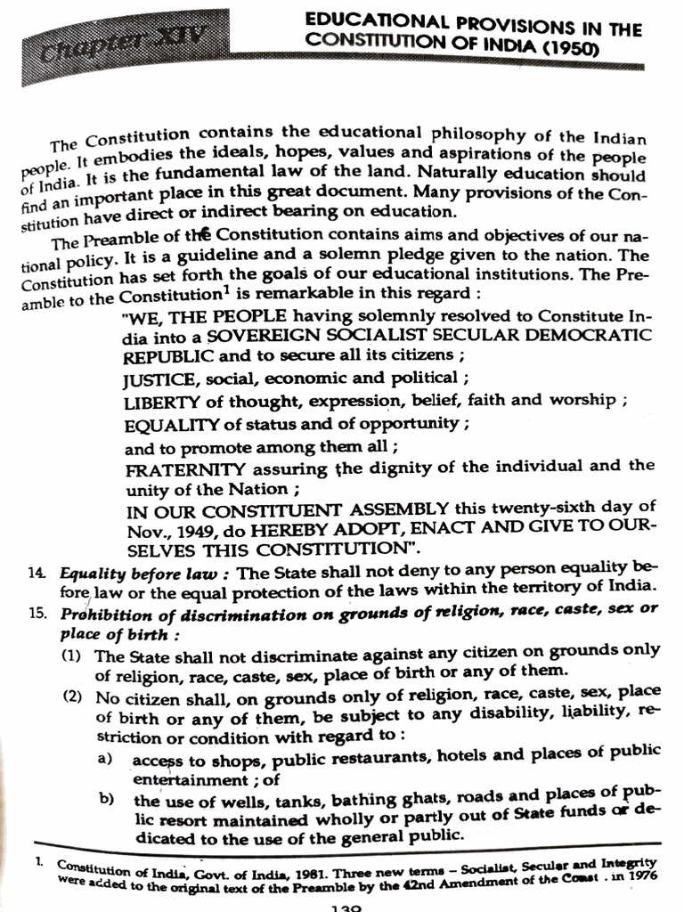 Educational Provisions in The Constitution of India (1950) | PDF