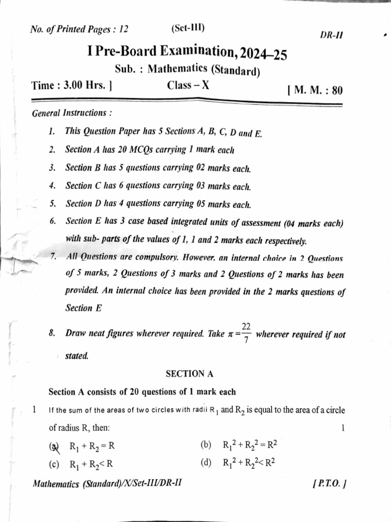 Preboard I K.V.standard 2024-25 | PDF