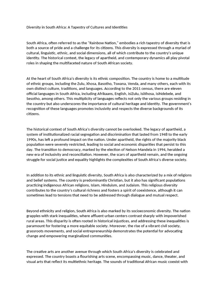 Diversity in South Africa's Culture | PDF | Multiculturalism | South Africa