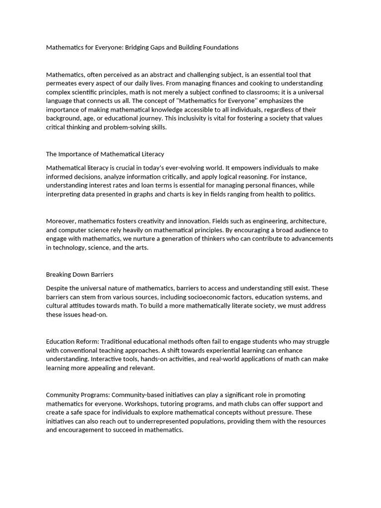 Mathematics For Everyone | PDF | Mathematics | Behavior Modification