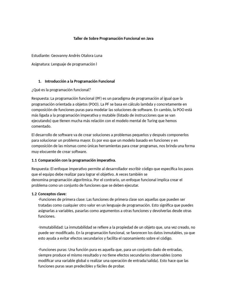 Taller de Sobre Programación Funcional en Java | PDF | Programacion ...