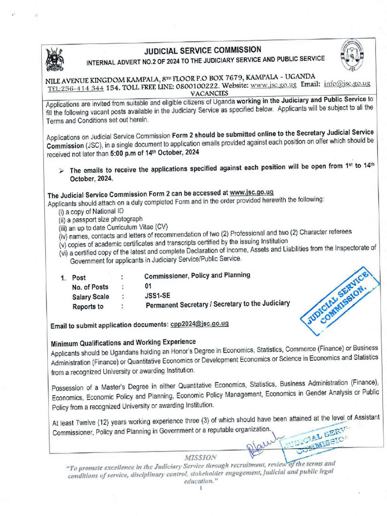 Internal - Advert No - 2 - of - 2024 - JUDICIARY - AND - PUBLIC - SERVICE | PDF