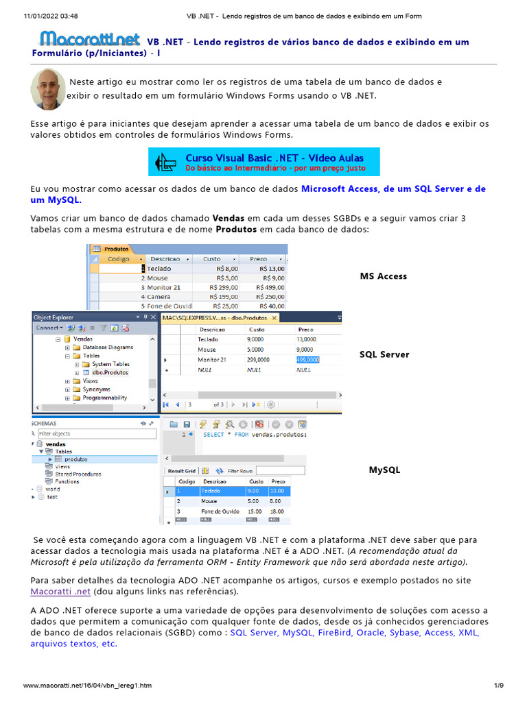 VB .NET - Lendo registros de um banco de dados e exibindo em um Form | PDF | Microsoft Access ...