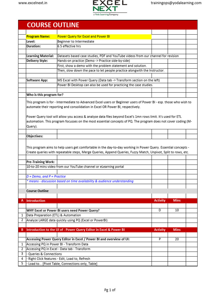 Power Query Course Outline | PDF | Microsoft Excel | Computing