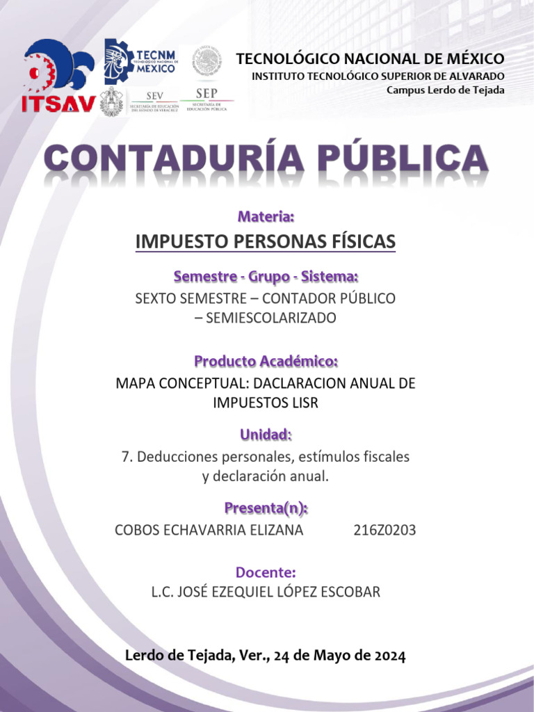 Mapa Conceptual Daclaracion Anual de Impuestos Lisr - Elizana Ce | PDF
