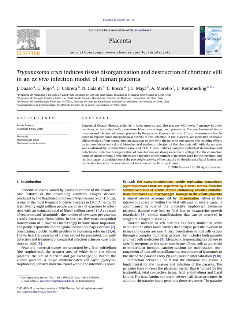 LEER - Duaso 2010 Trypanosoma Cruzi Induces Tissue Disorganization and Destruction of Chorionic ...