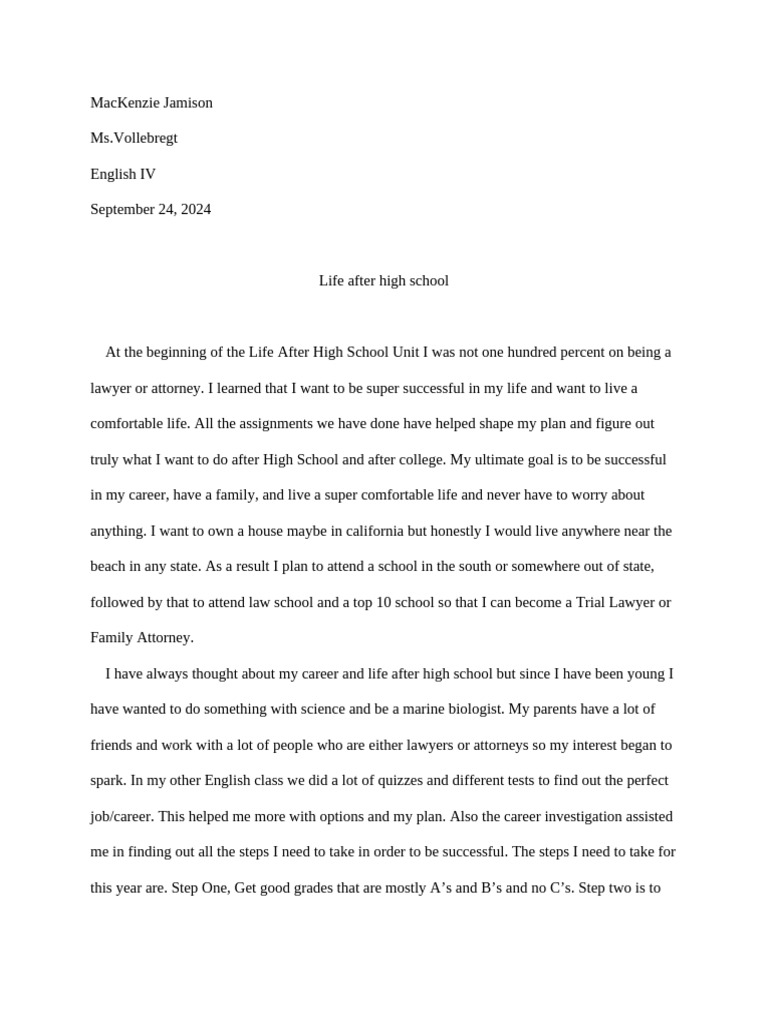 Life After High School Essay | PDF Life After High School Essay | PDF
