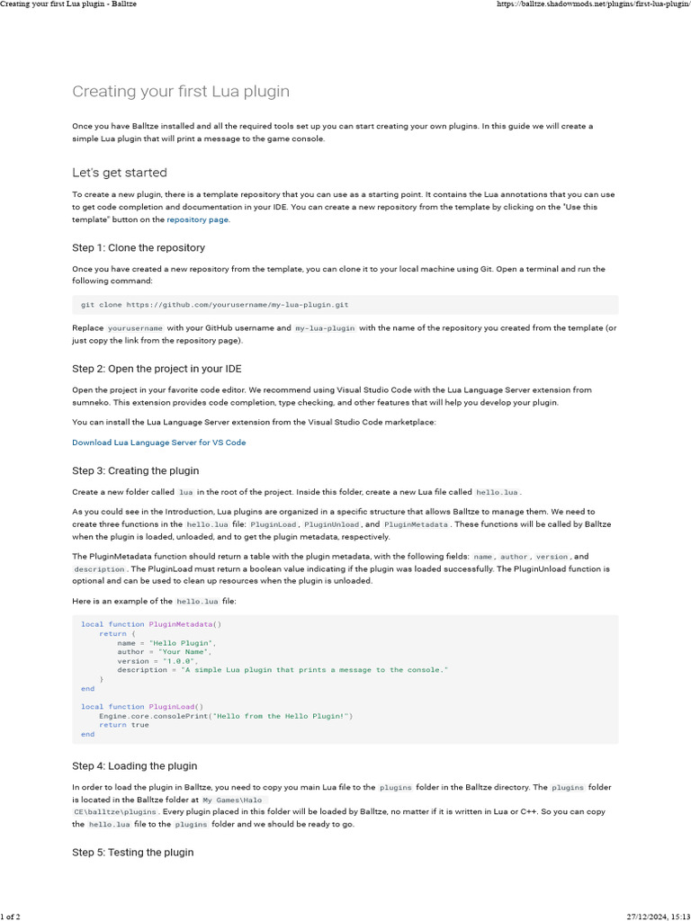 Creating Your First Lua Plugin - Balltze | PDF | Computing | Software ...