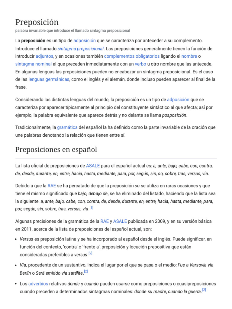 Tipos y funciones de preposiciones | PDF | Sintaxis | Gramática