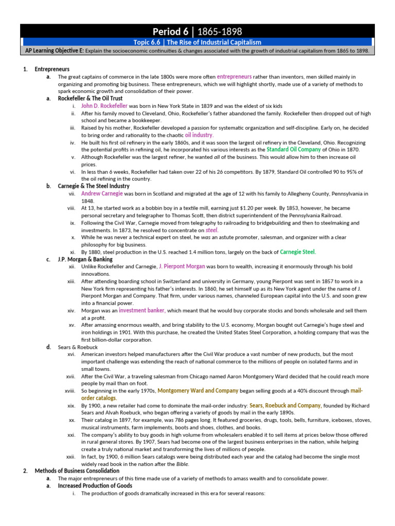 APUSH06.06 IndustrialCapitalism Lecture | PDF | John D. Rockefeller ...