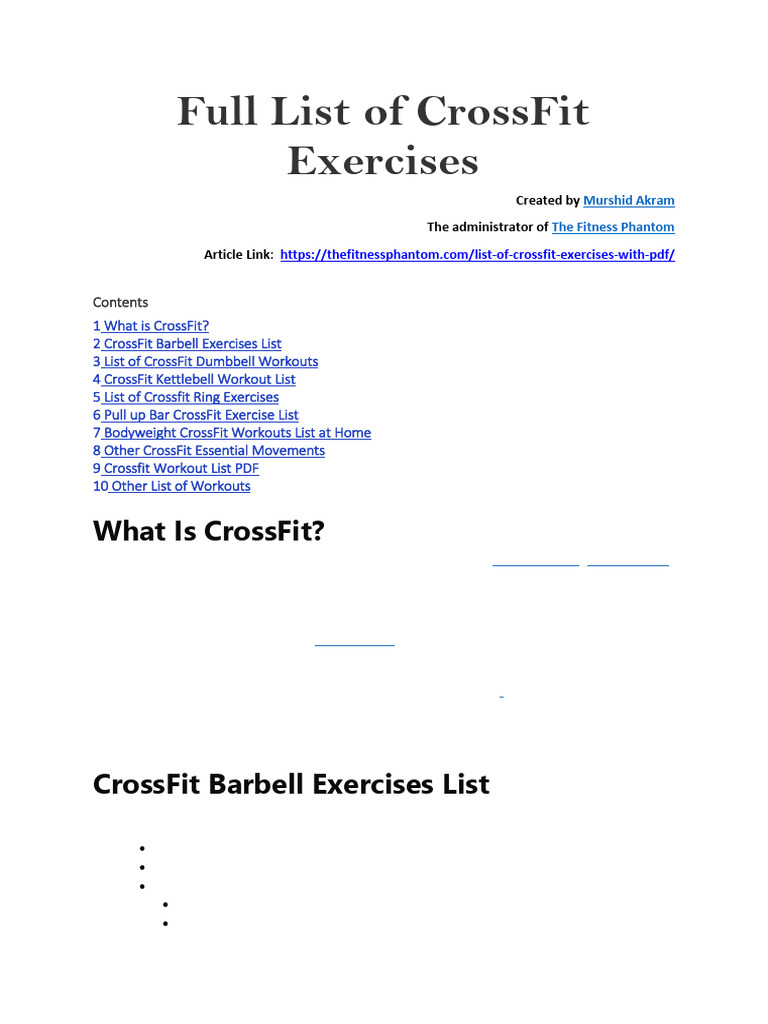 CrossFit Workout List PDF | PDF | Kettlebell | Strength Training