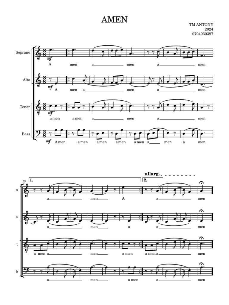 Choral Sheet Music: Amen | PDF | Choral Music | Choral Compositions
