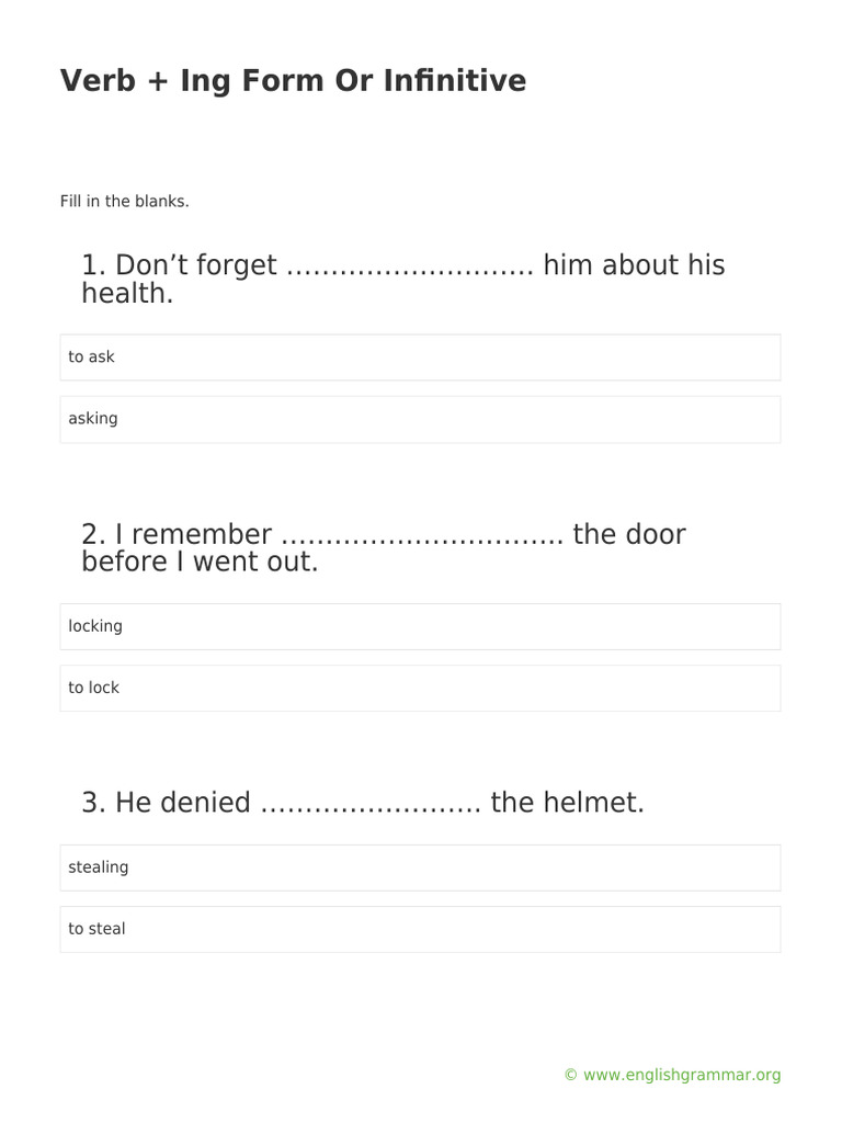 Verb + Ing Form Or Infinitive (1) | PDF