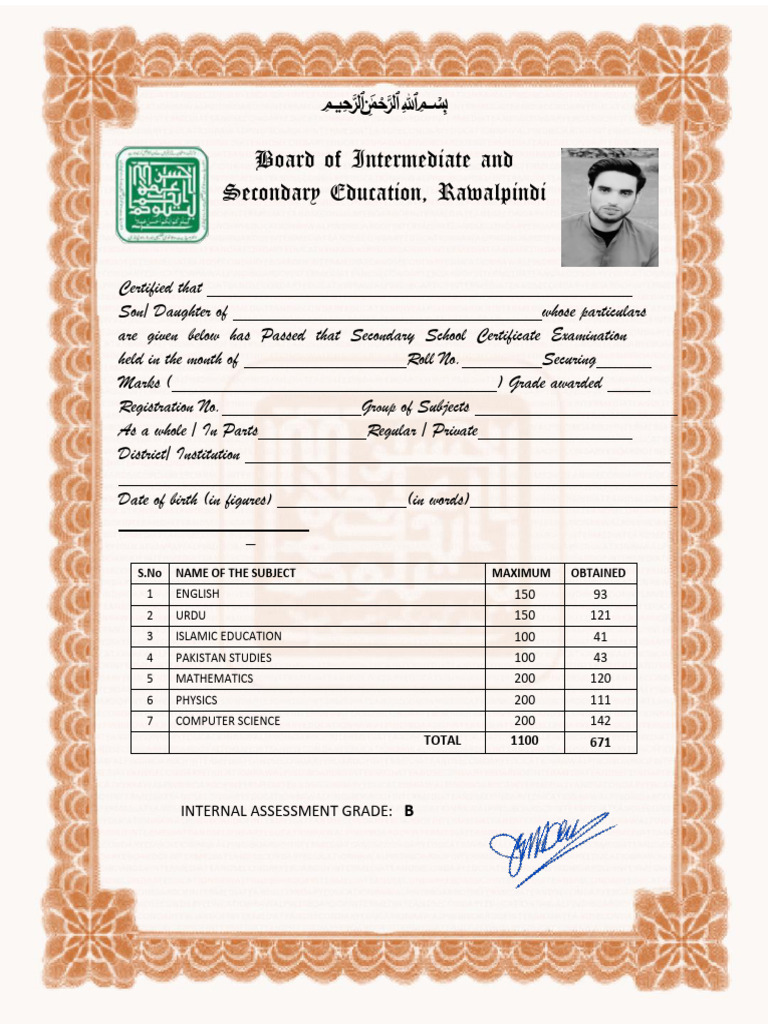 Tabish Degree Pindi Inter - Copy | PDF