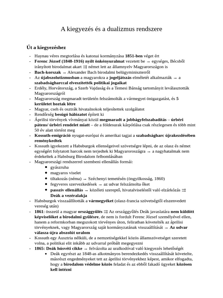 A Kiegyezés És A Dualizmus Rendszere | PDF