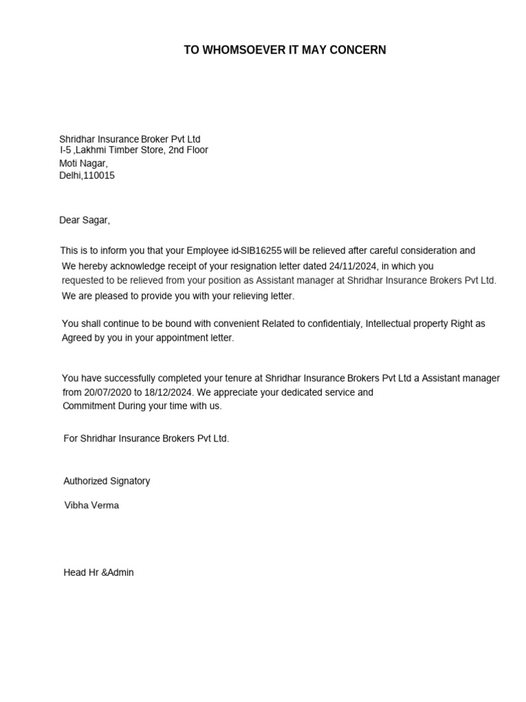 Relieving Letter Format (1) (1) (2) (5) | PDF