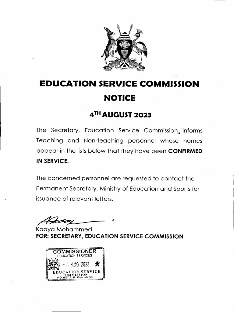 Education Service Commission Confirmation Notice | PDF