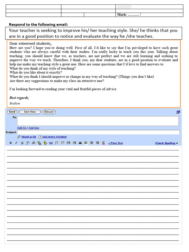 Teacher Feedback Request Email | PDF