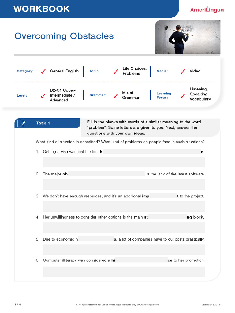 Overcoming Obstacles Workbook B2-C1 | PDF | Human Communication | Learning